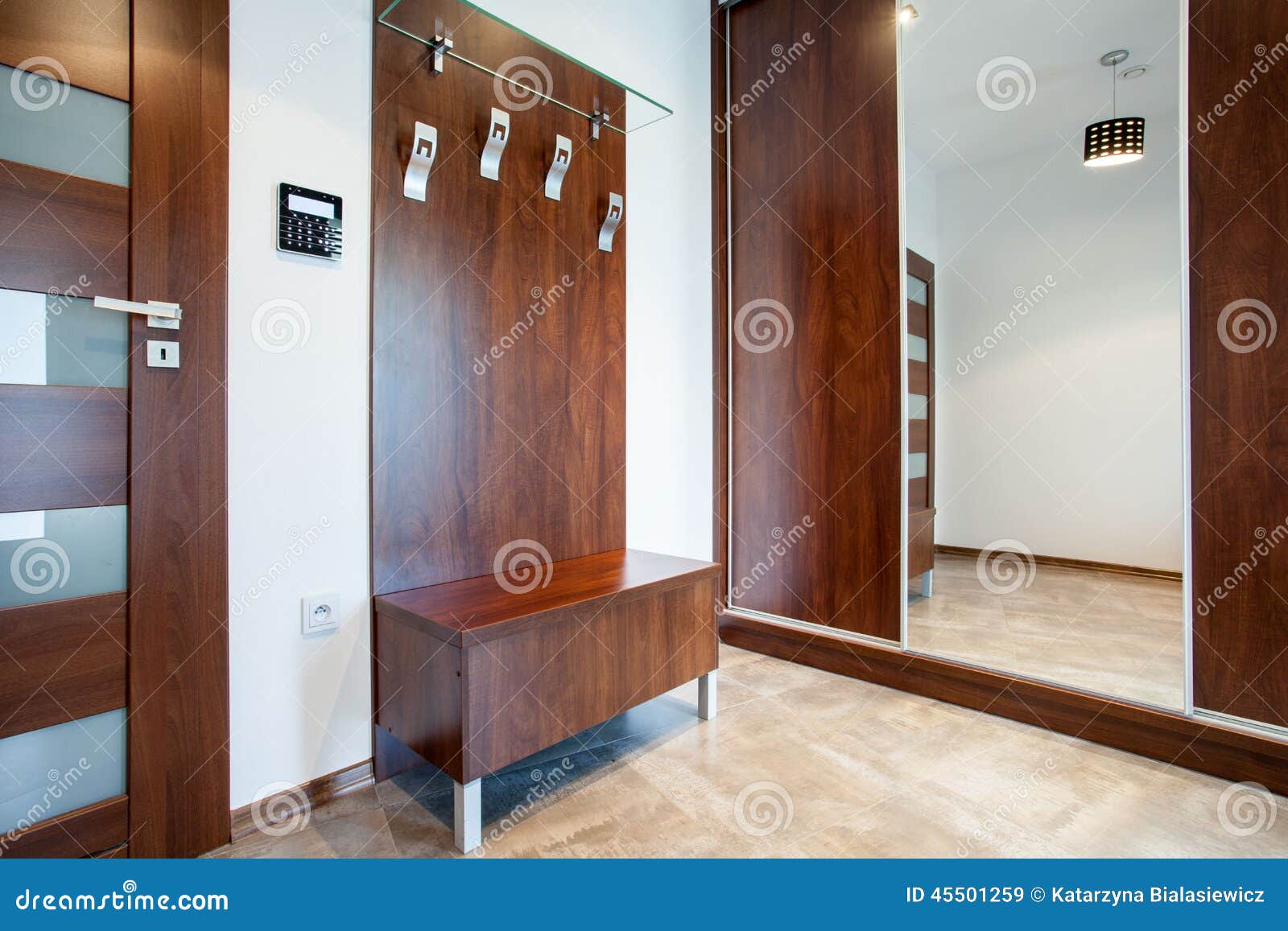 Wooden Anteroom in Modern Apartment Stock Image - Image of mirror ...
