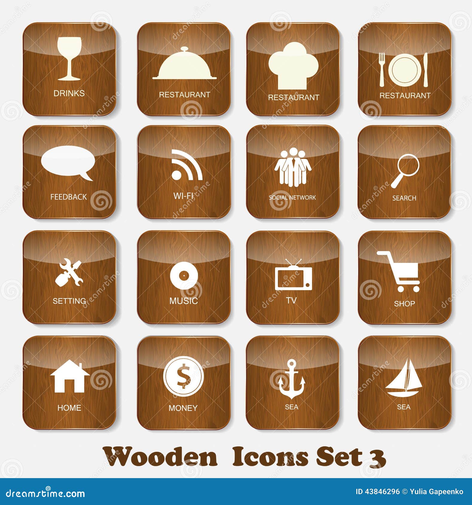 Wooden Application Icons Set Vector Illustration Stock Vector ...