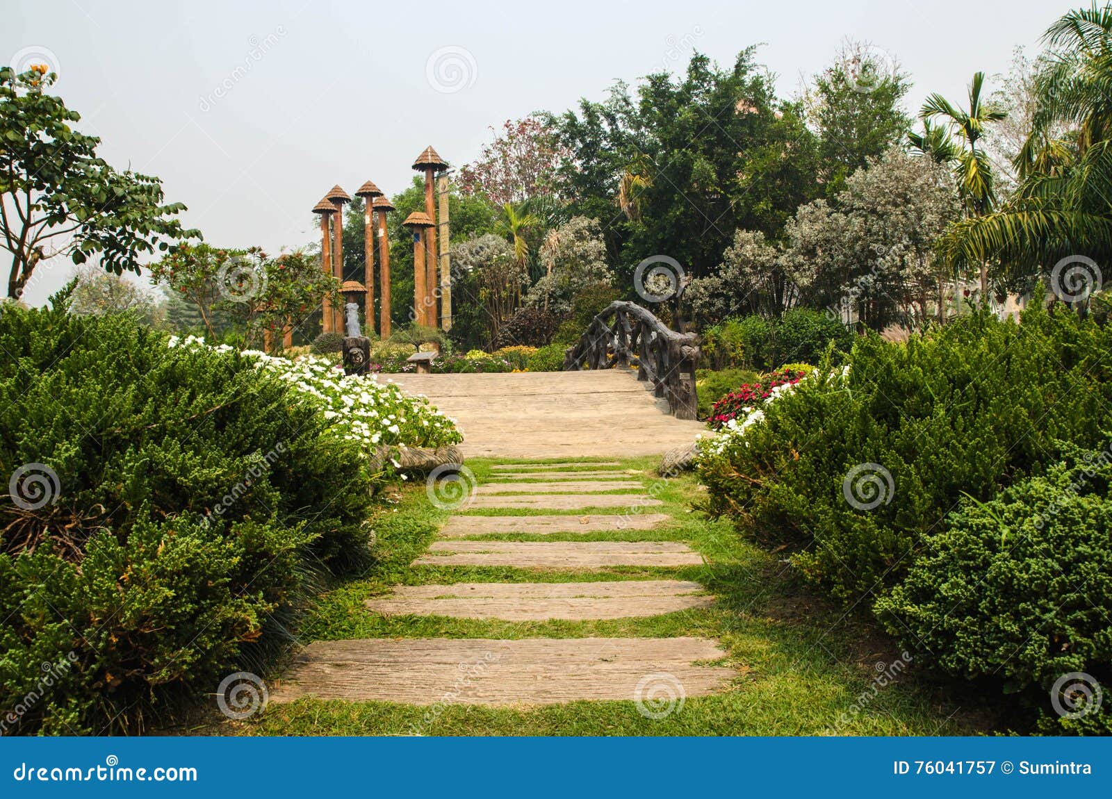 A Wooden,arch Bridge in a Garden Stock Image - Image of wooden ...
