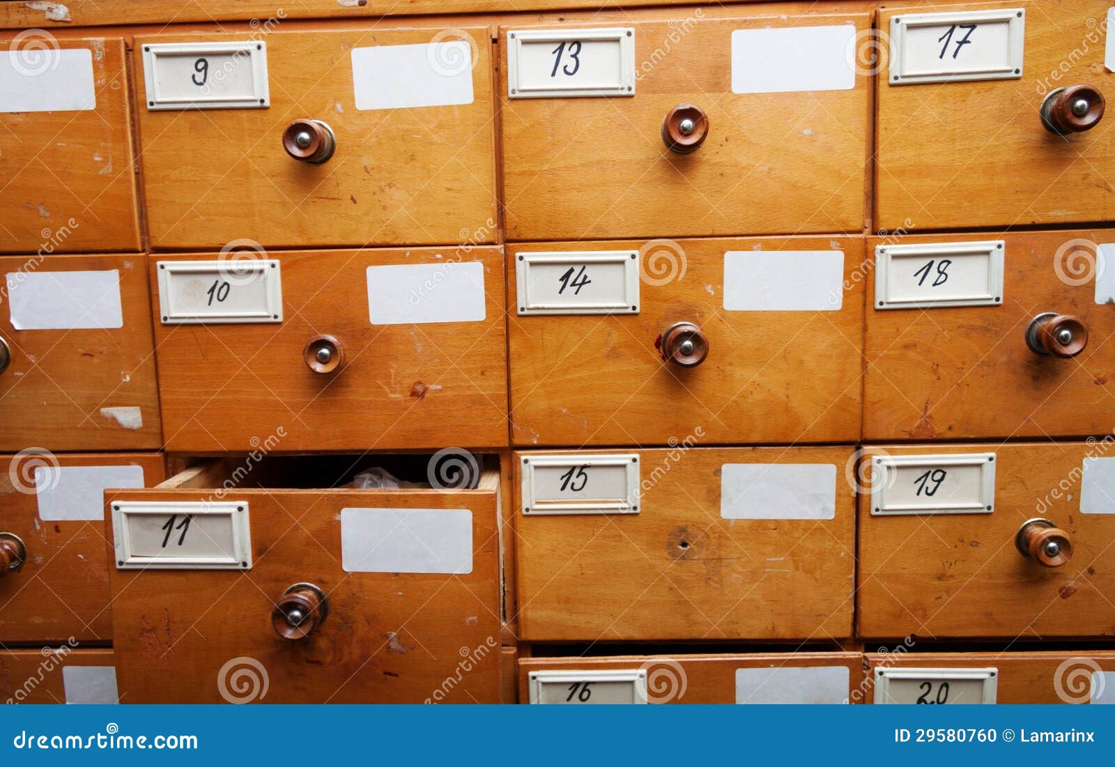 Wooden Archive Drawers, Front View Stock Photo - Image of document ...