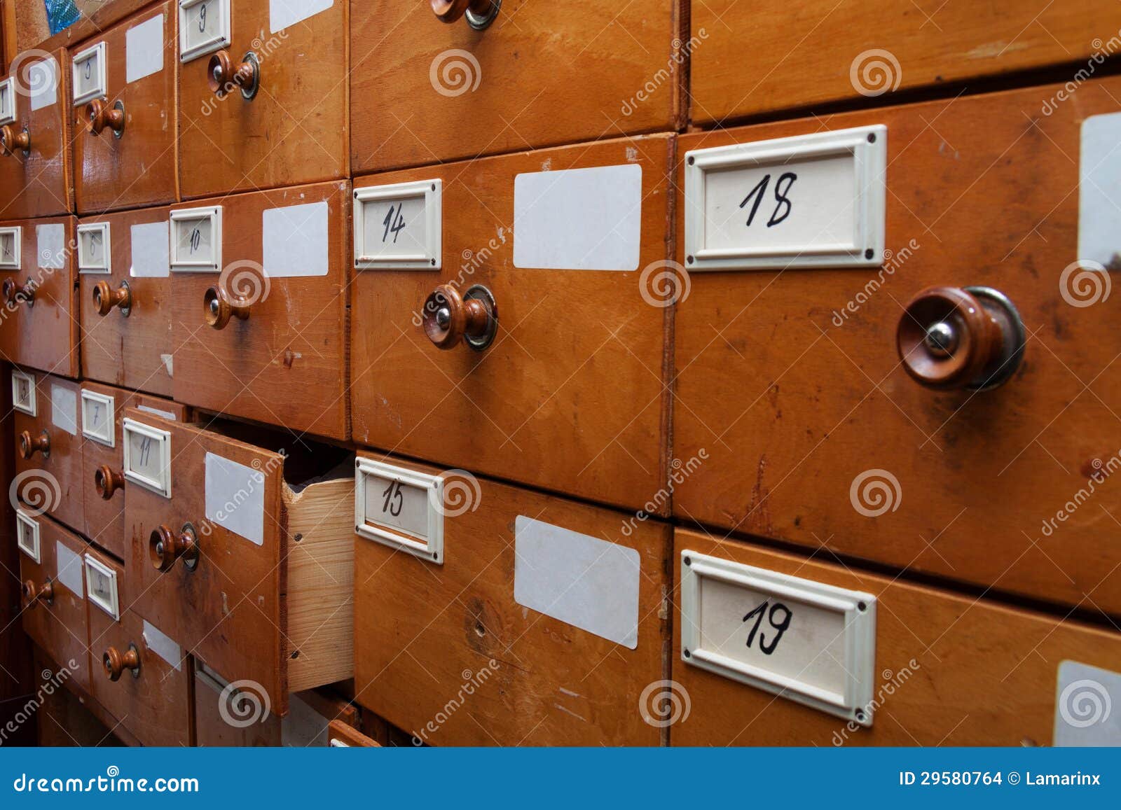 Wooden Archive Drawers, Side View Stock Photo - Image of drawer, data ...