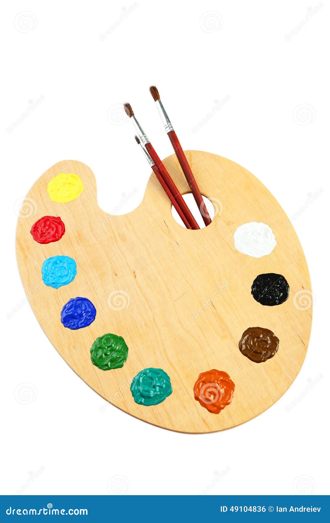 Wooden Art Palette with Paints Isolated on a White Stock Photo - Image ...