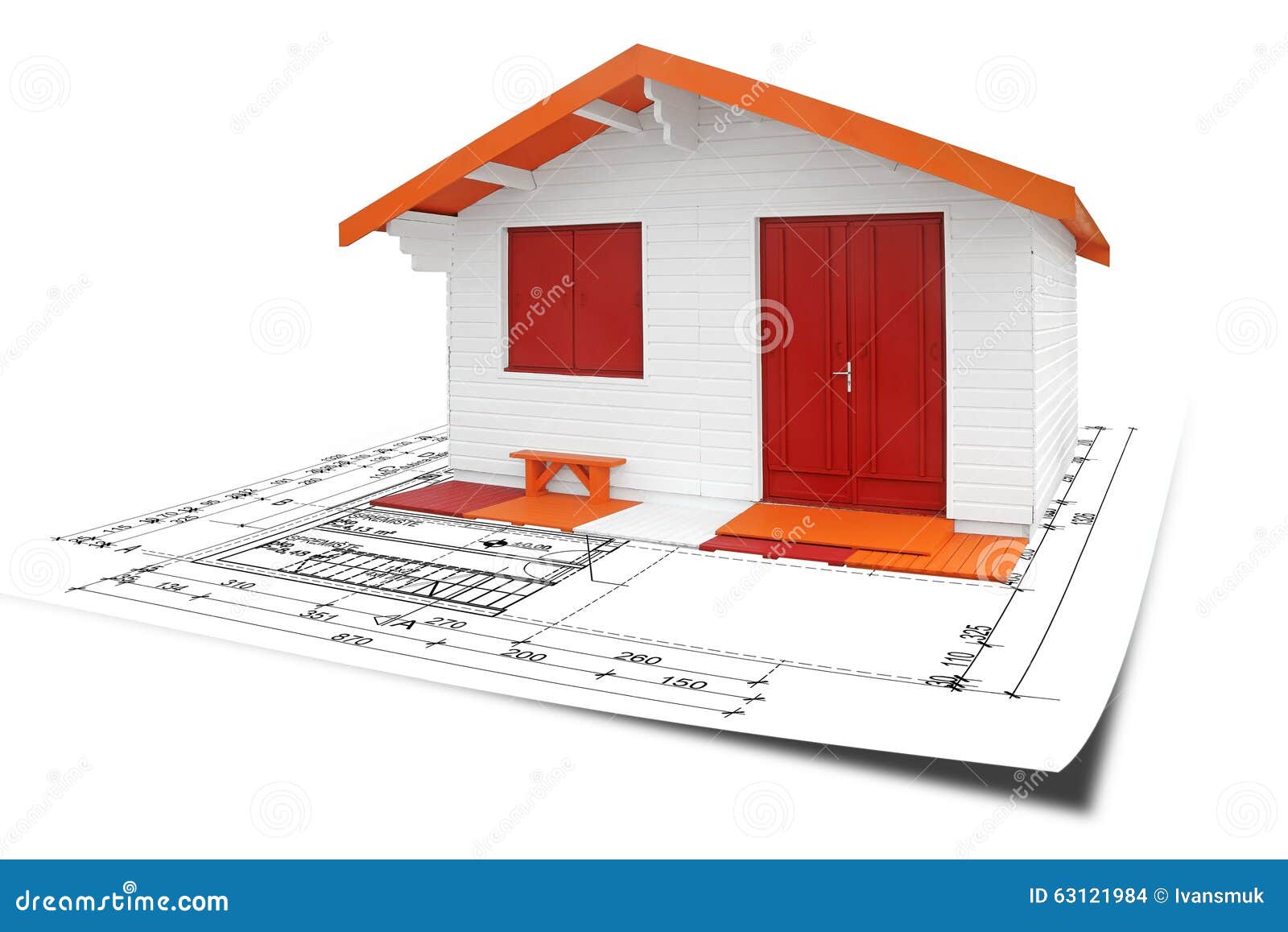 Wooden Assembly House with Blueprints Stock Illustration - Illustration ...