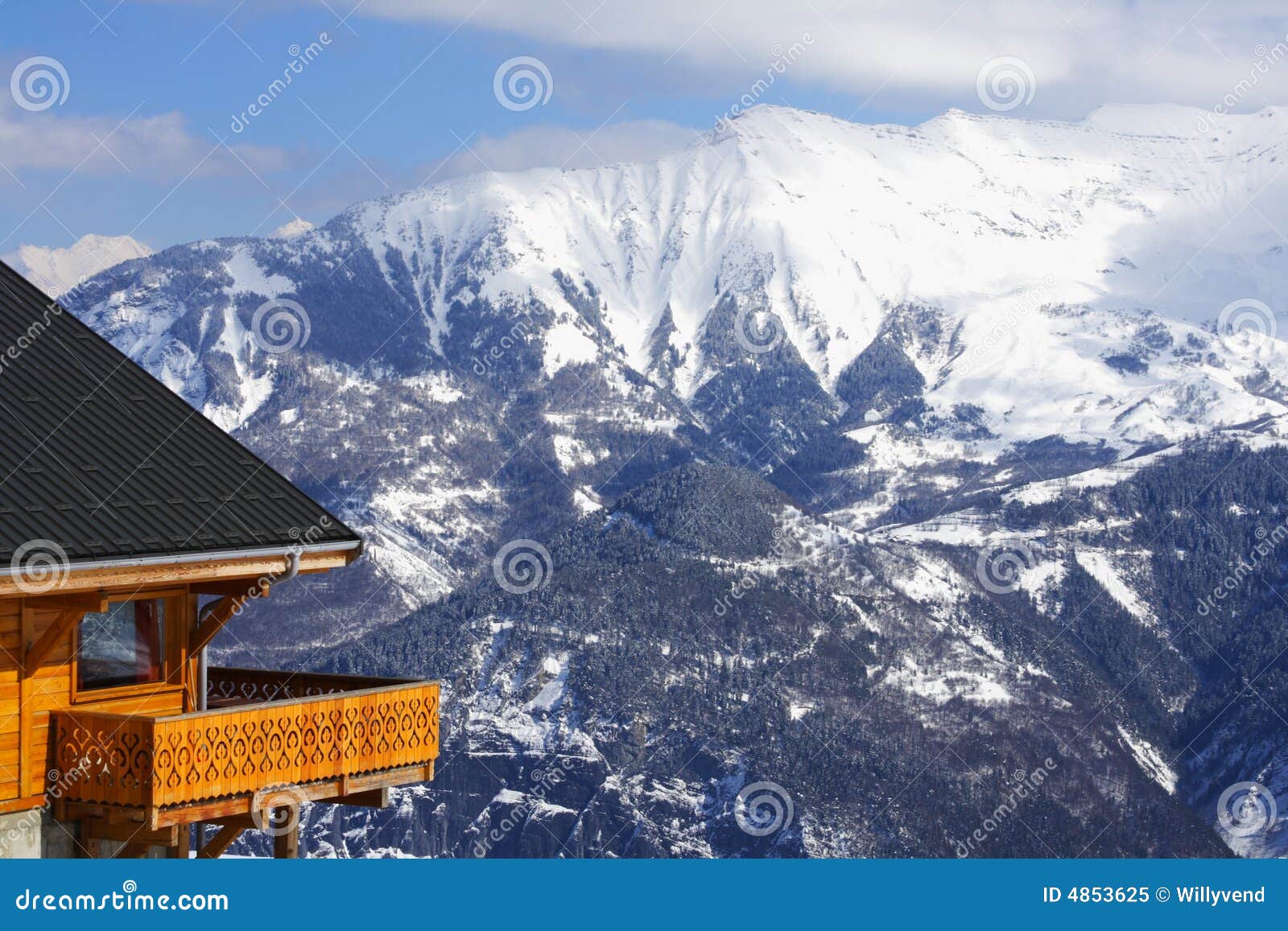 Wooden Balcony and Mountains Stock Image - Image of roof, mountain: 4853625