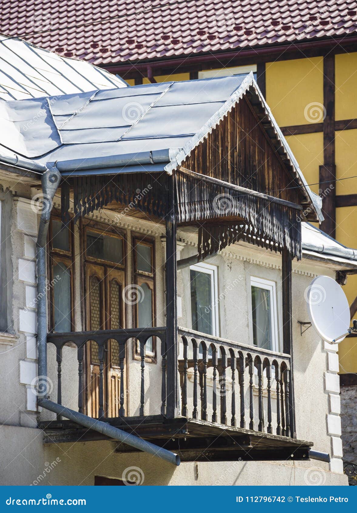 A wooden balcony stock photo. Image of architecture - 112796742