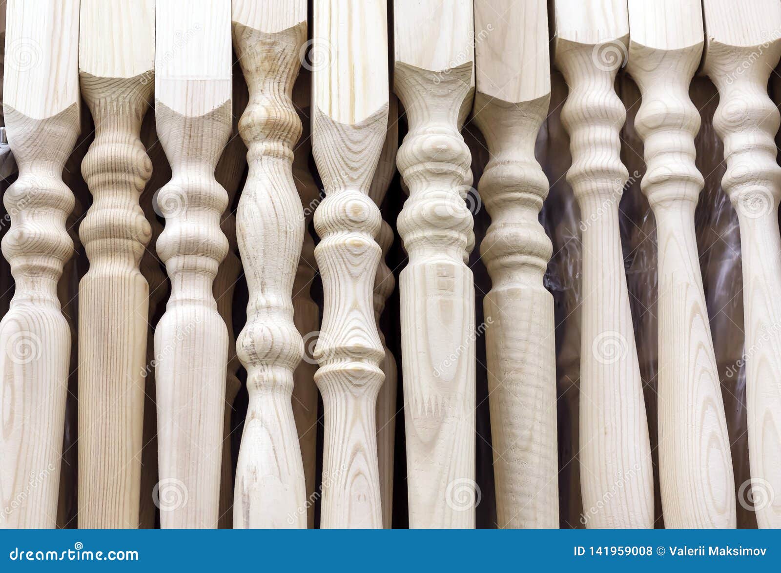 Wooden Balusters of Pine for the Staircase Railing Stock Photo - Image ...