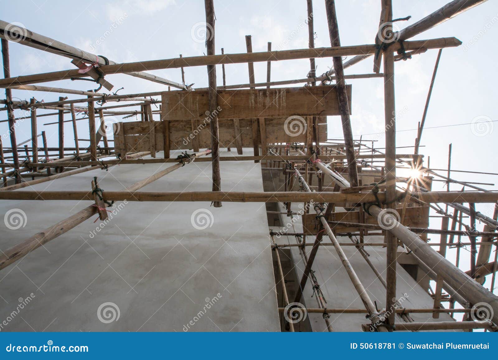 Wooden with Bamboo Scaffolding Stock Image - Image of engineer, process ...