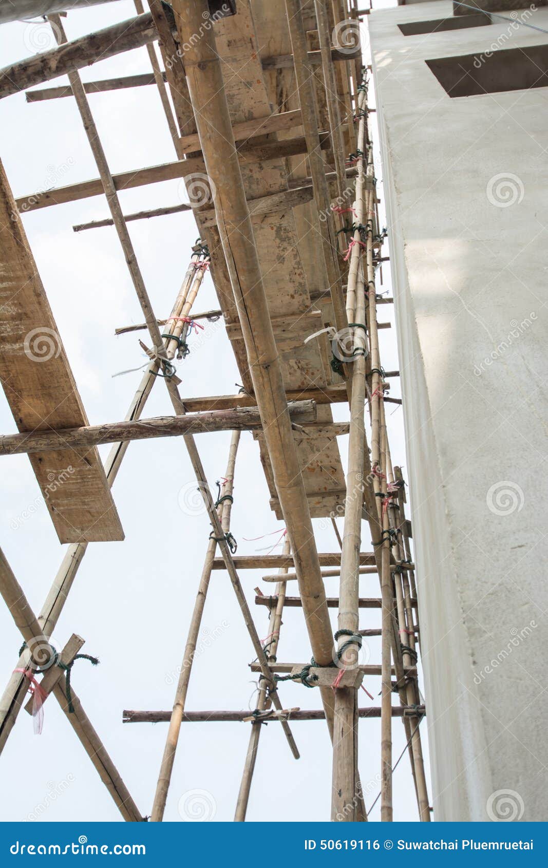 Wooden with Bamboo Scaffolding Stock Photo - Image of engineer ...