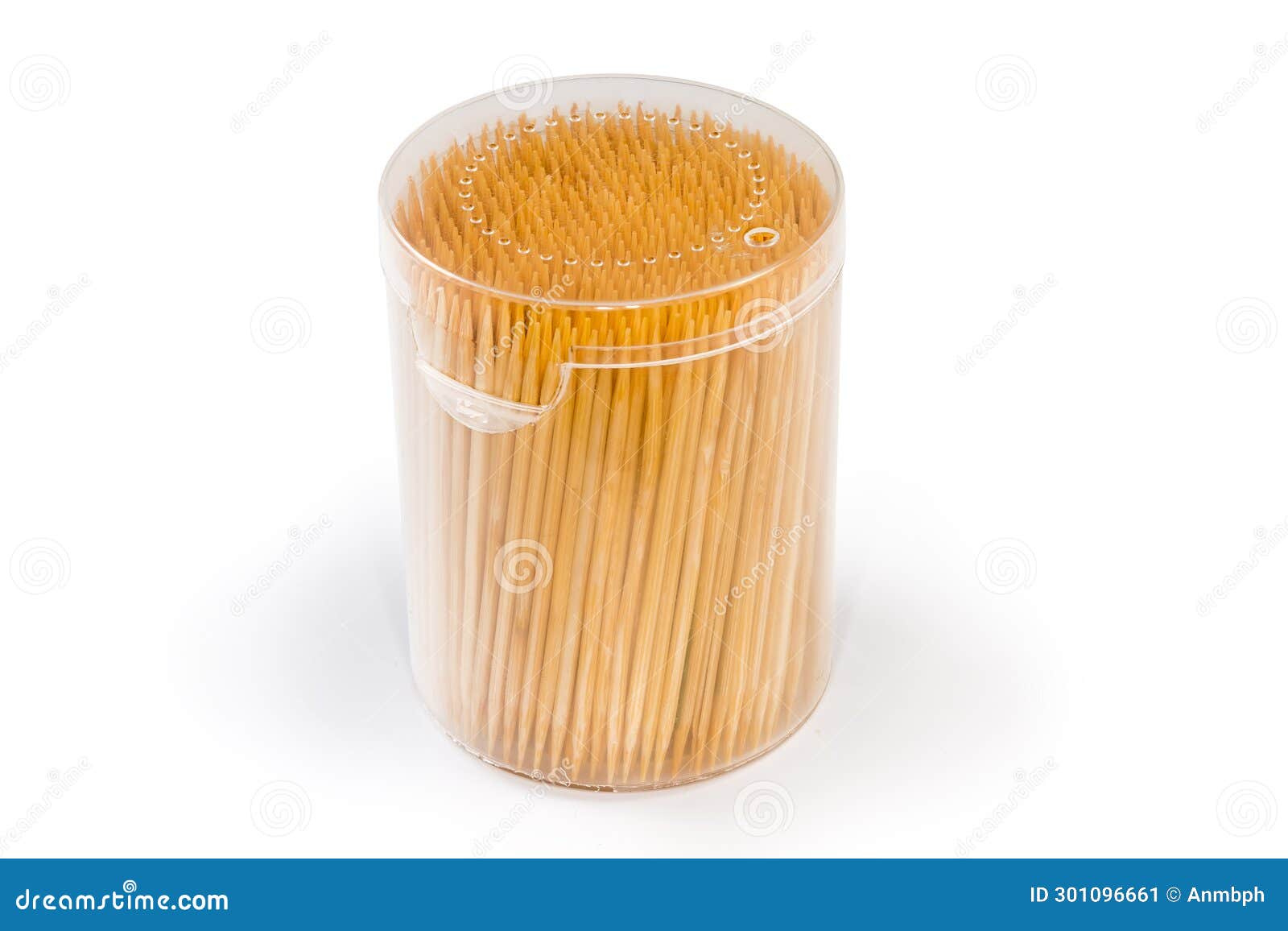Wooden Bamboo Toothpicks in Plastic Container on a White Background ...