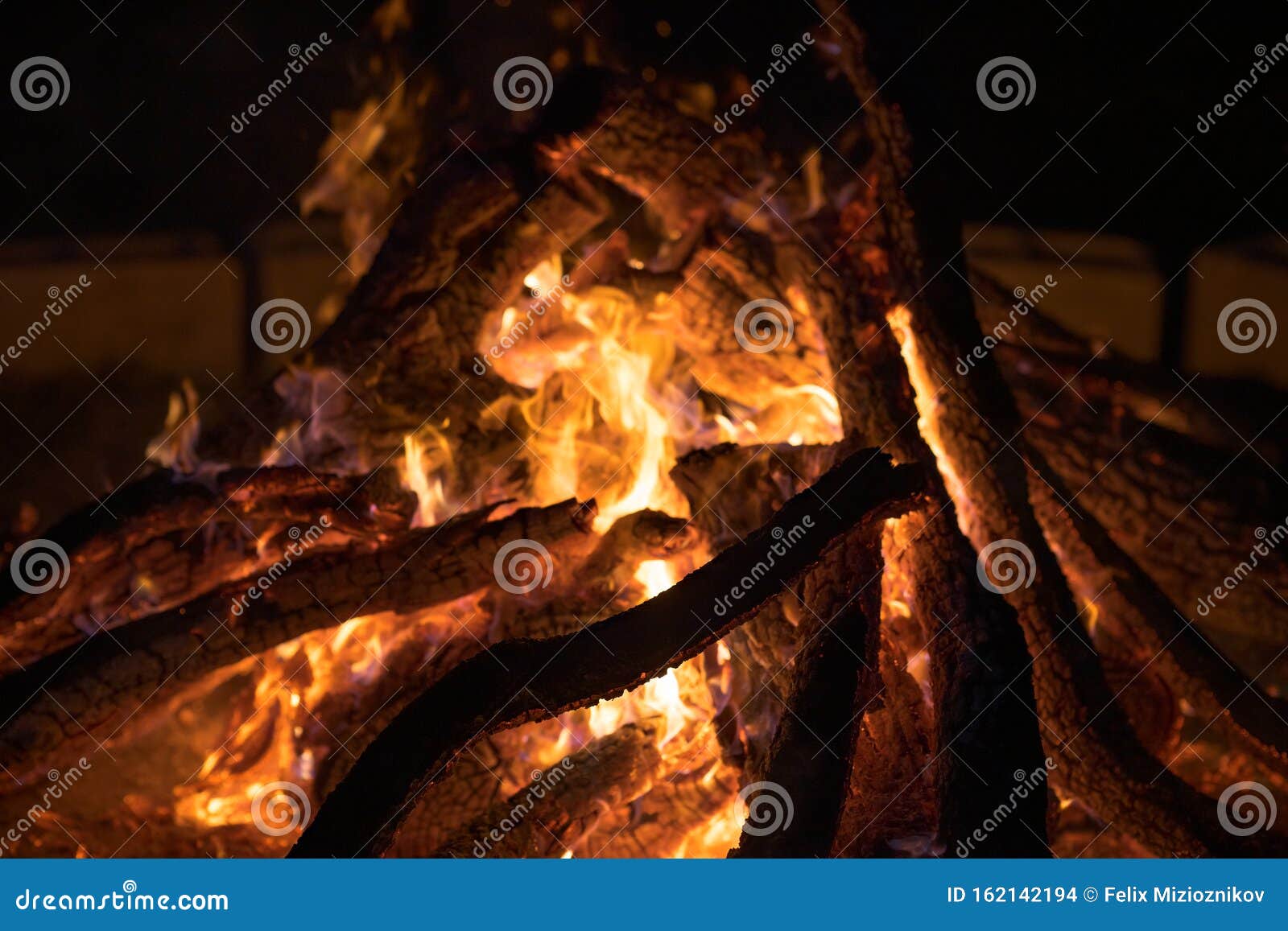 Wooden Bark Burning Fire Shot at Night Stock Photo - Image of bark ...