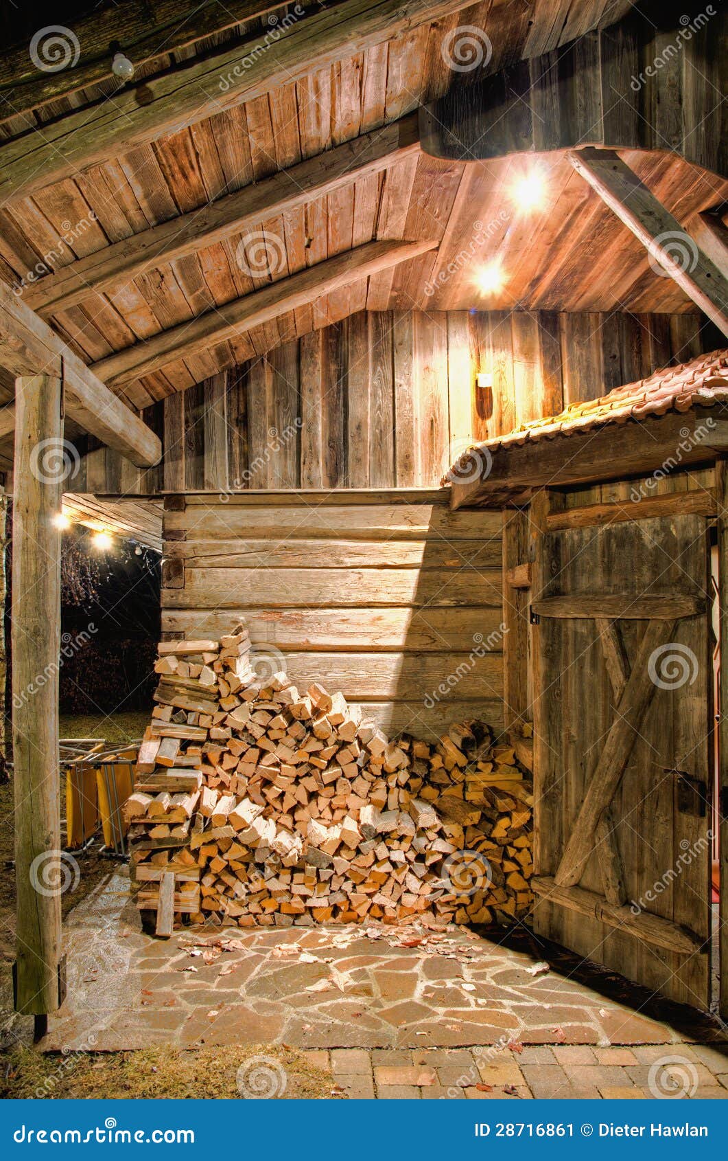 Wooden Barn at Night stock image. Image of dark, logs - 28716861