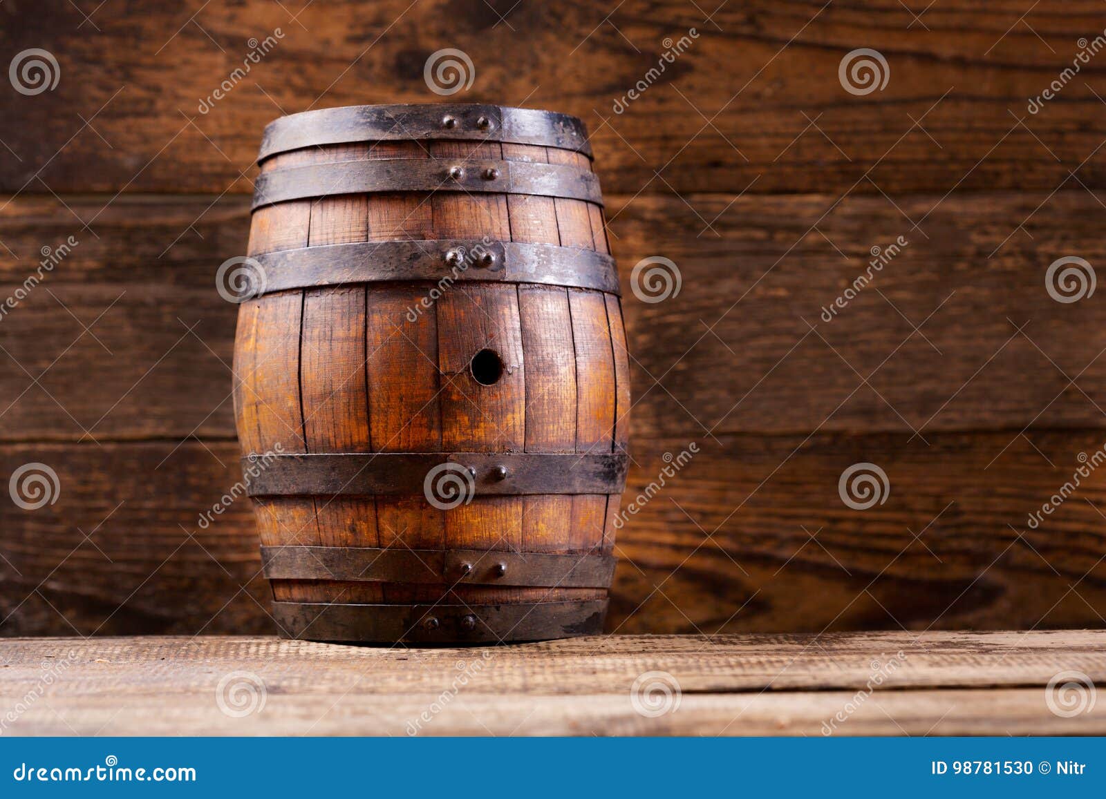 Wooden Barrel on Wooden Background Stock Photo - Image of vintage ...