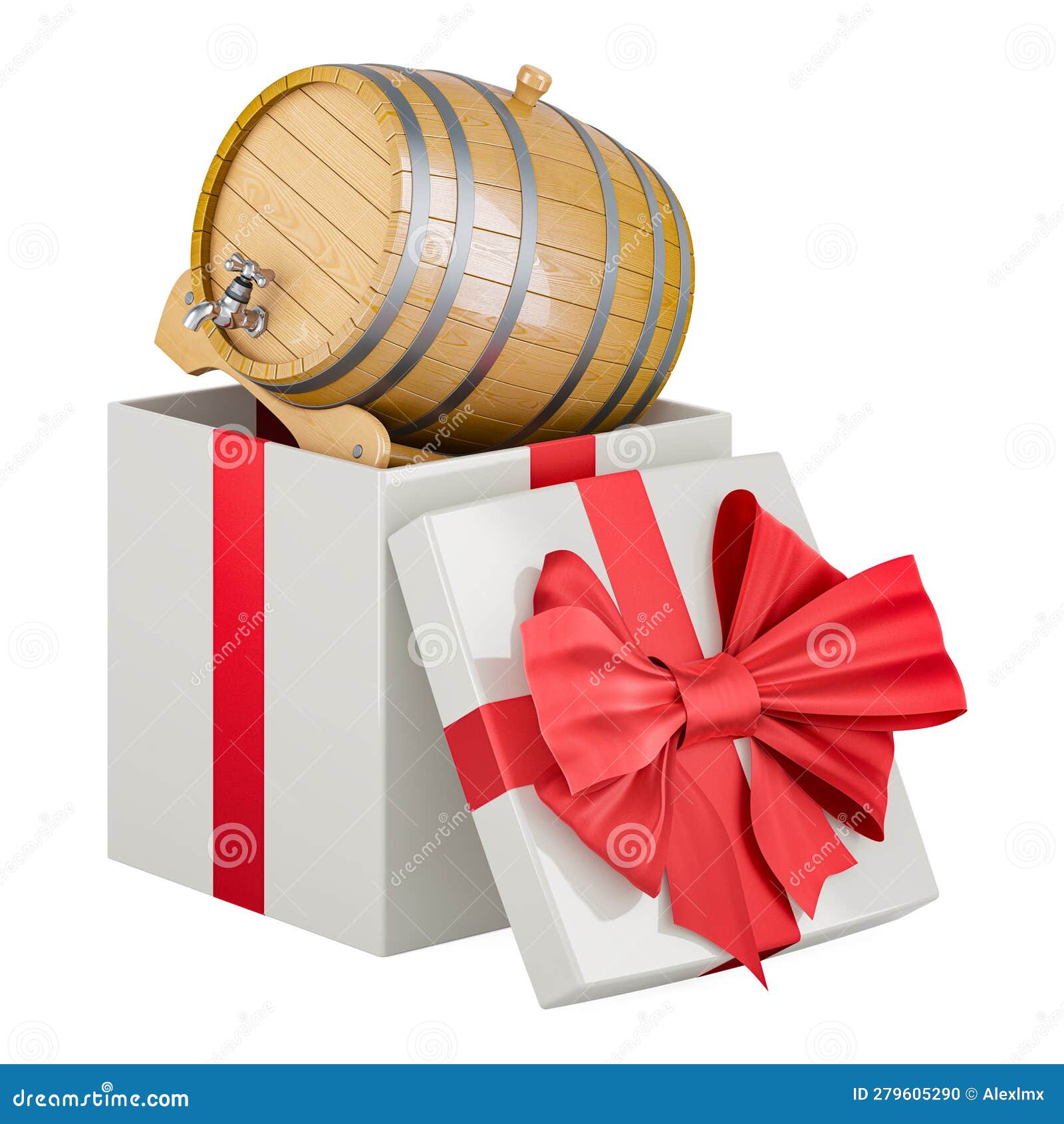 Wooden Barrel Inside Gift Box, 3D Rendering Stock Illustration ...