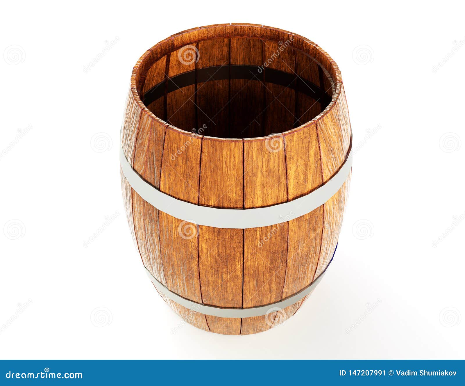 Wooden Barrel with Iron Hoops Isolated on White Background. 3d ...