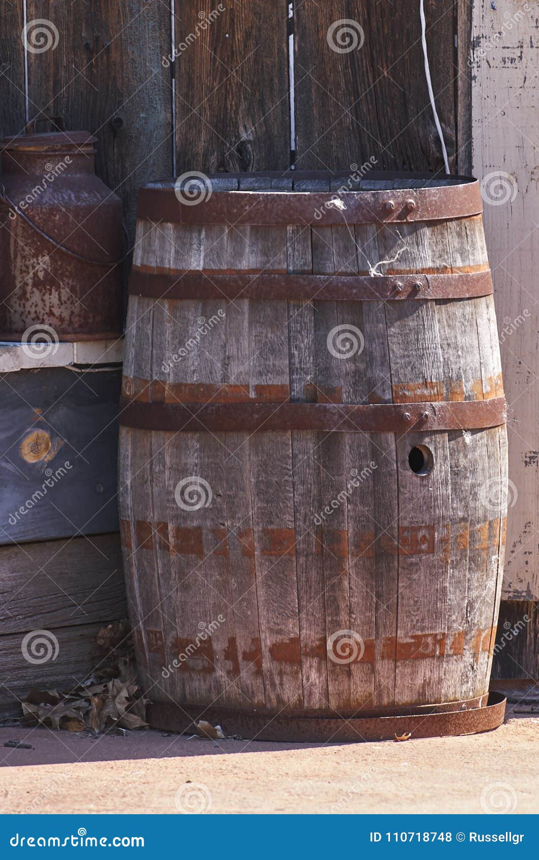 Wooden Barrel on Loading Dock Stock Photo - Image of cask, drum: 110718748
