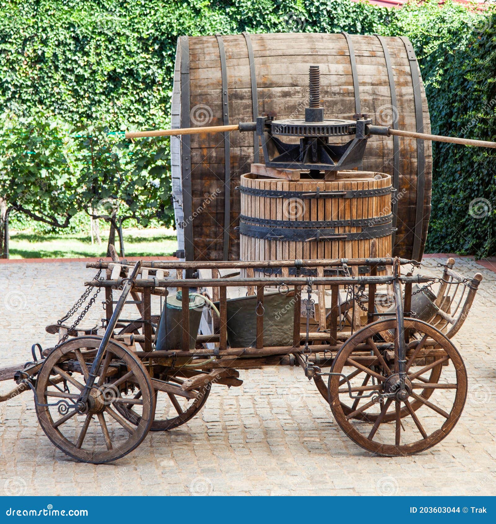 Old Wooden Barrel and Press for Making Wine. Stock Photo - Image of ...