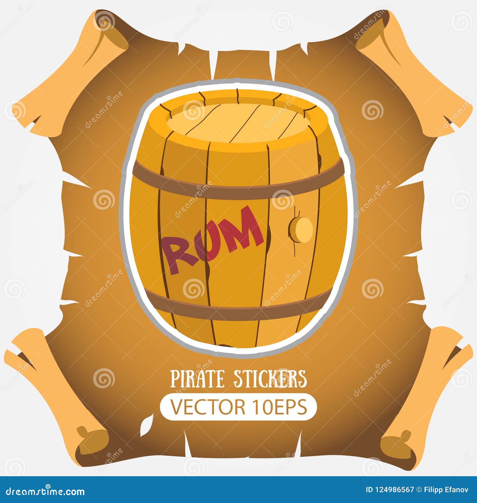 Wooden Barrel of Rum. Vector Stickers on the Pirate Theme Stock ...