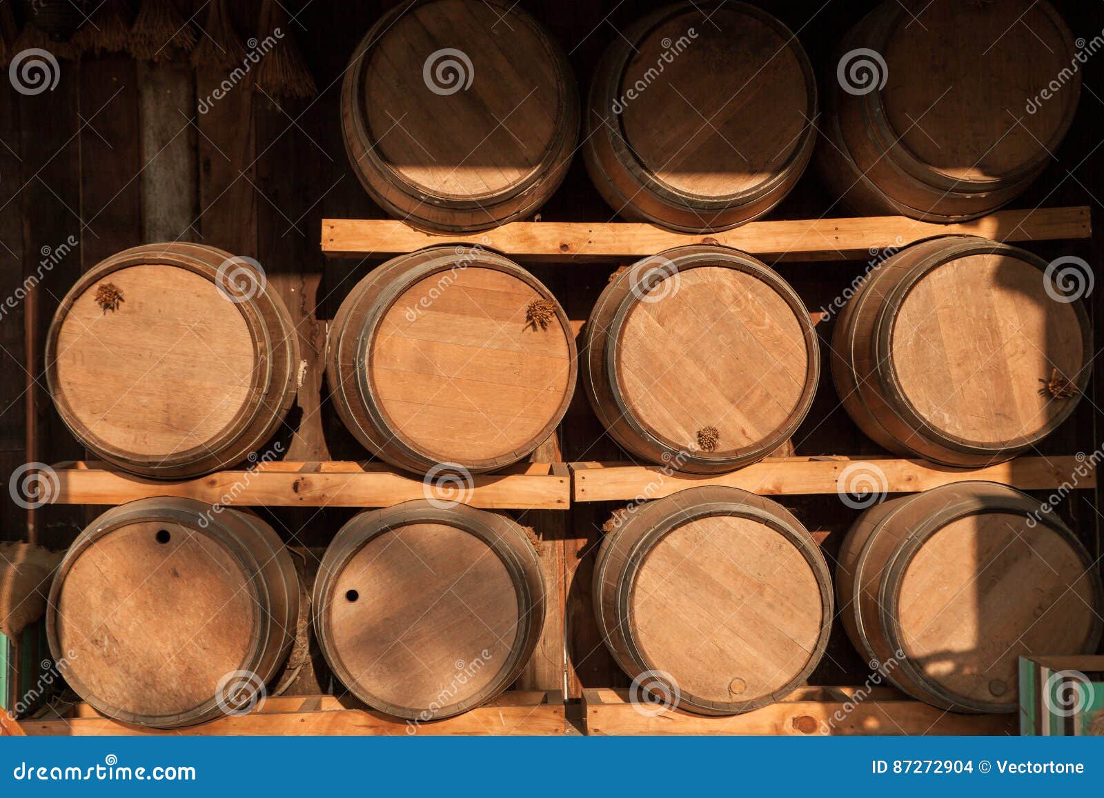 Wooden Barrel Stack in Shelf. Stock Photo - Image of food, cylinder ...