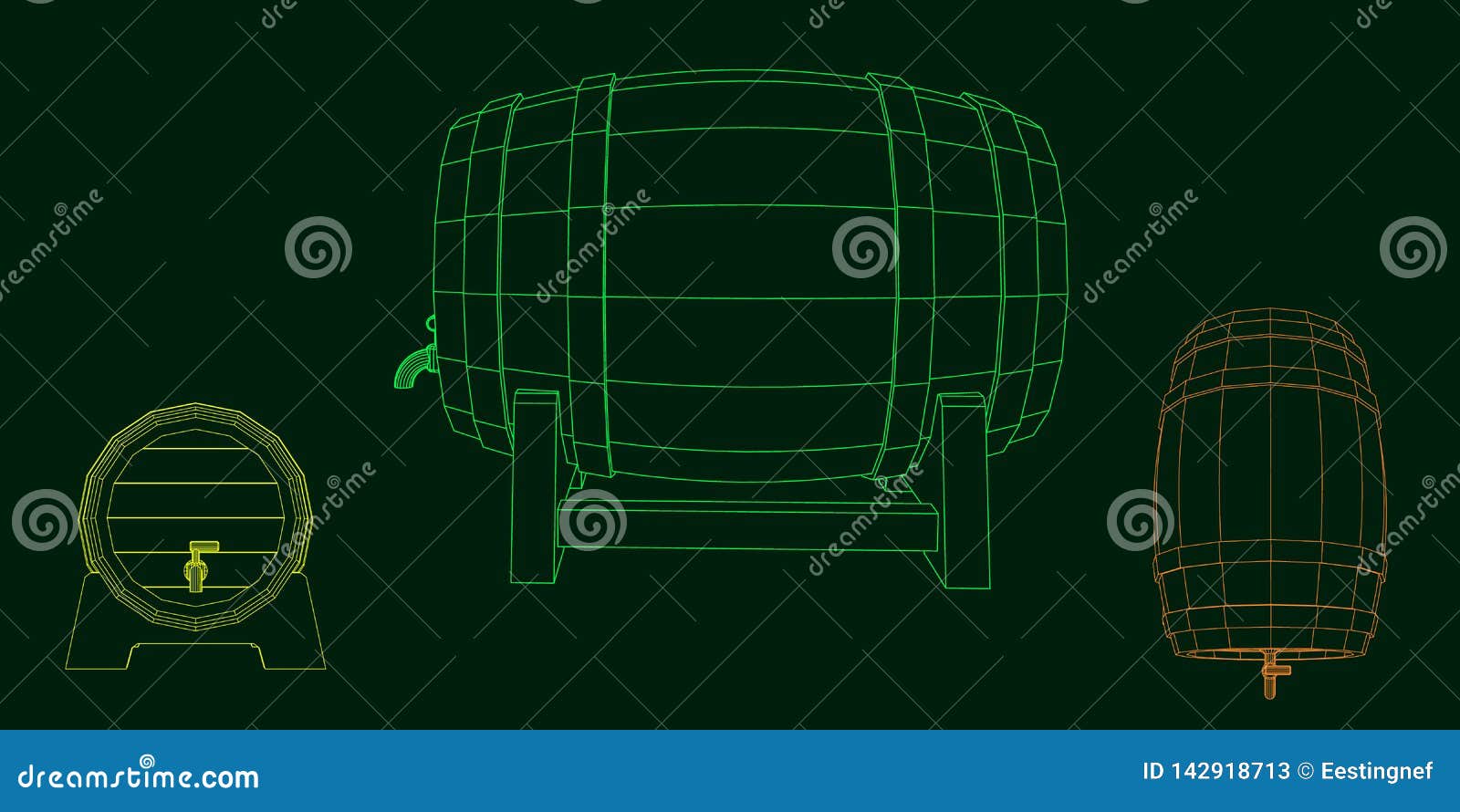 Wooden Barrel with Tap. Vector Outline Illustration Stock Vector ...