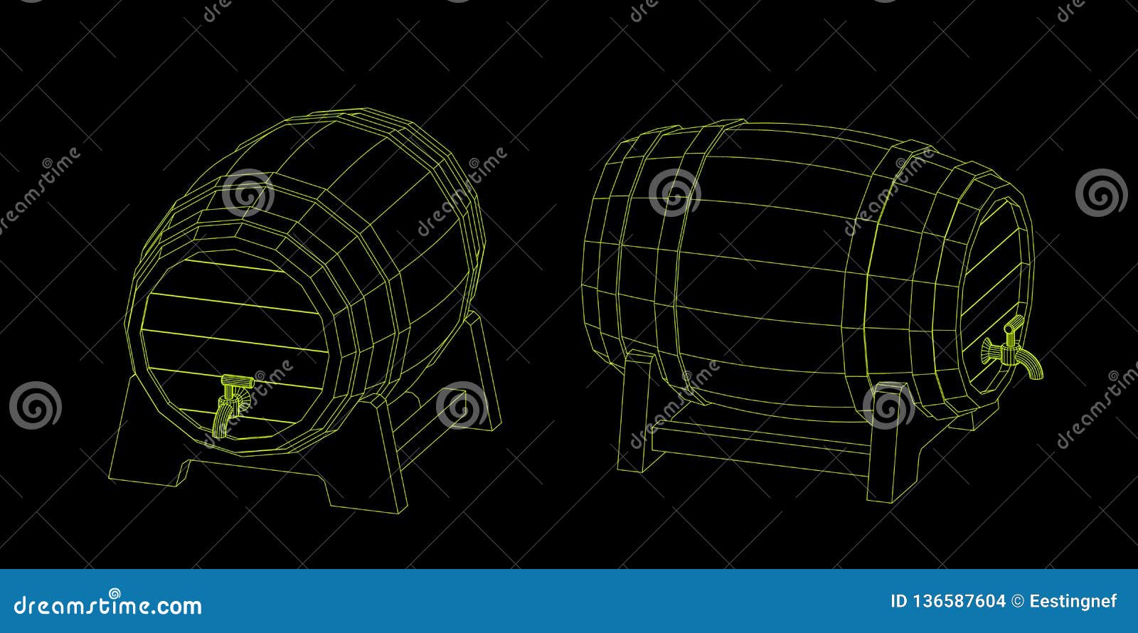 Wooden Barrel with Tap. Vector Outline Illustration Stock Vector ...