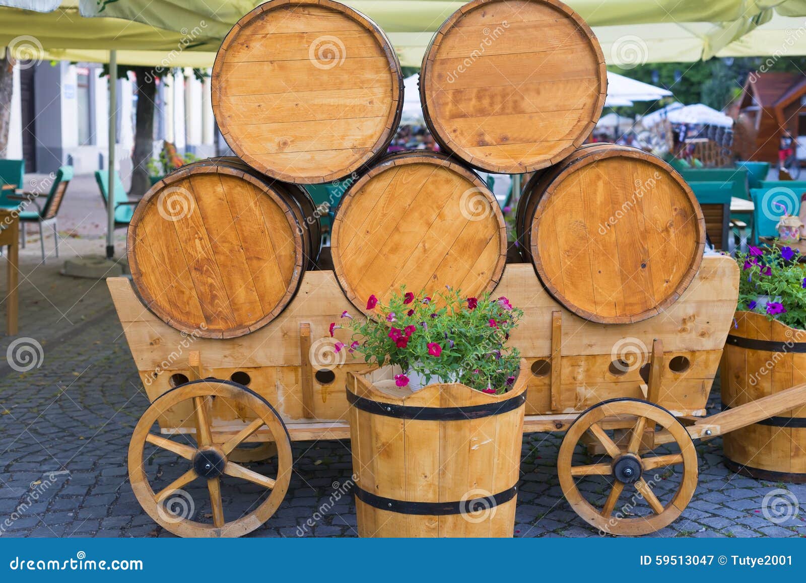 Wooden Barrels on an Cart . Stock Image - Image of barrels, city: 59513047