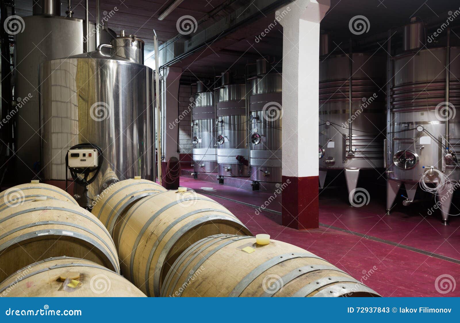 Wooden Barrels and Stainless Tanks with Processing Wine Stock Image ...