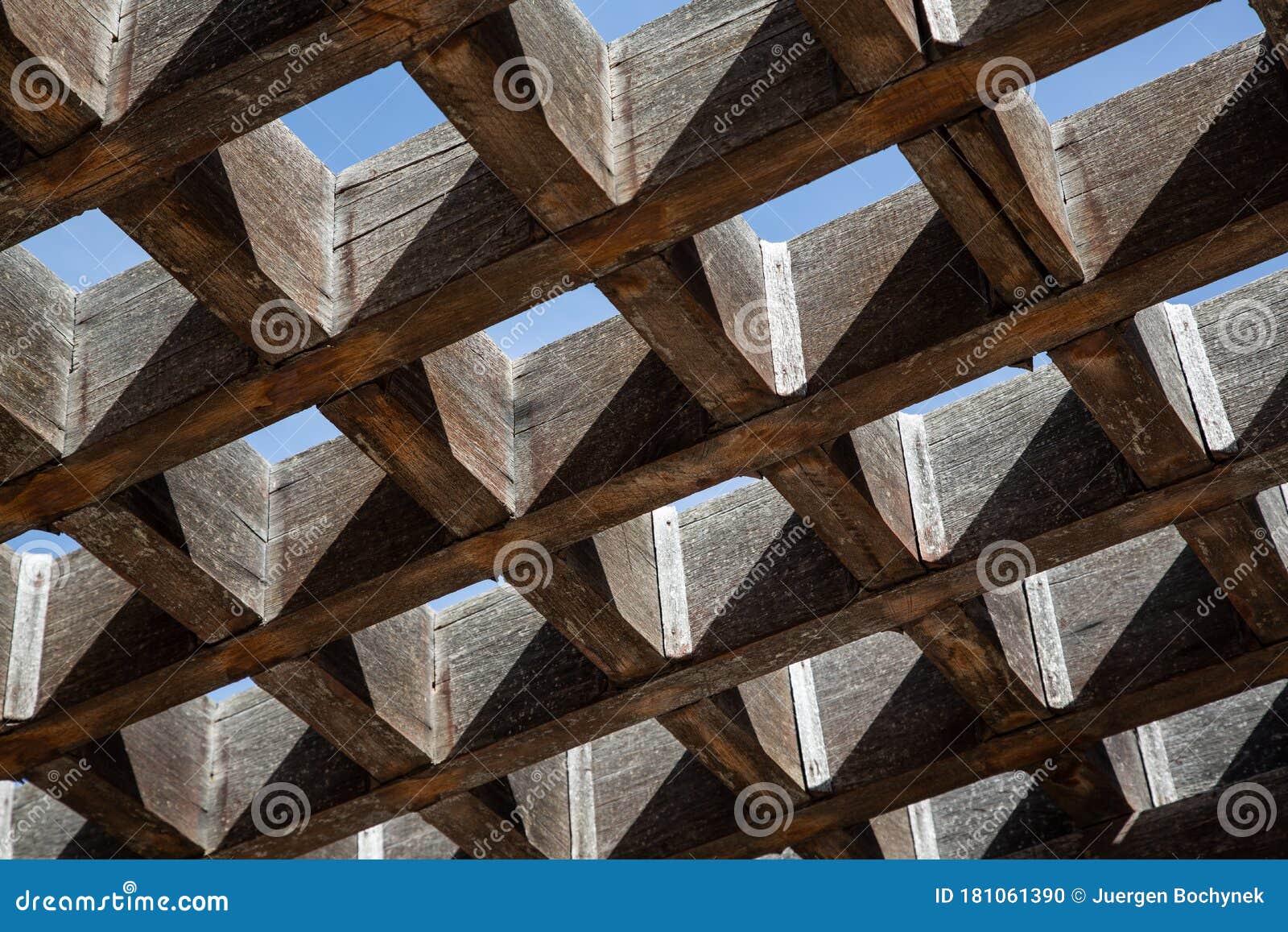 Wooden Bars Forming a Shading Grid Seen from Below Stock Photo - Image ...