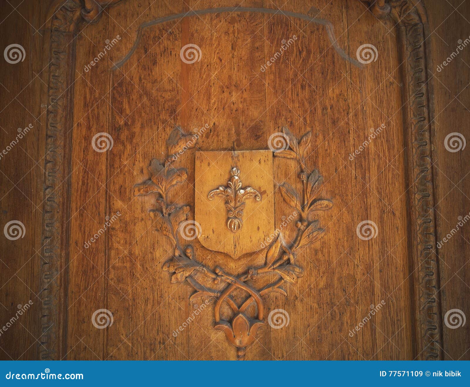 Wooden Bas-relief on the Door in the Old Stock Image - Image of close ...