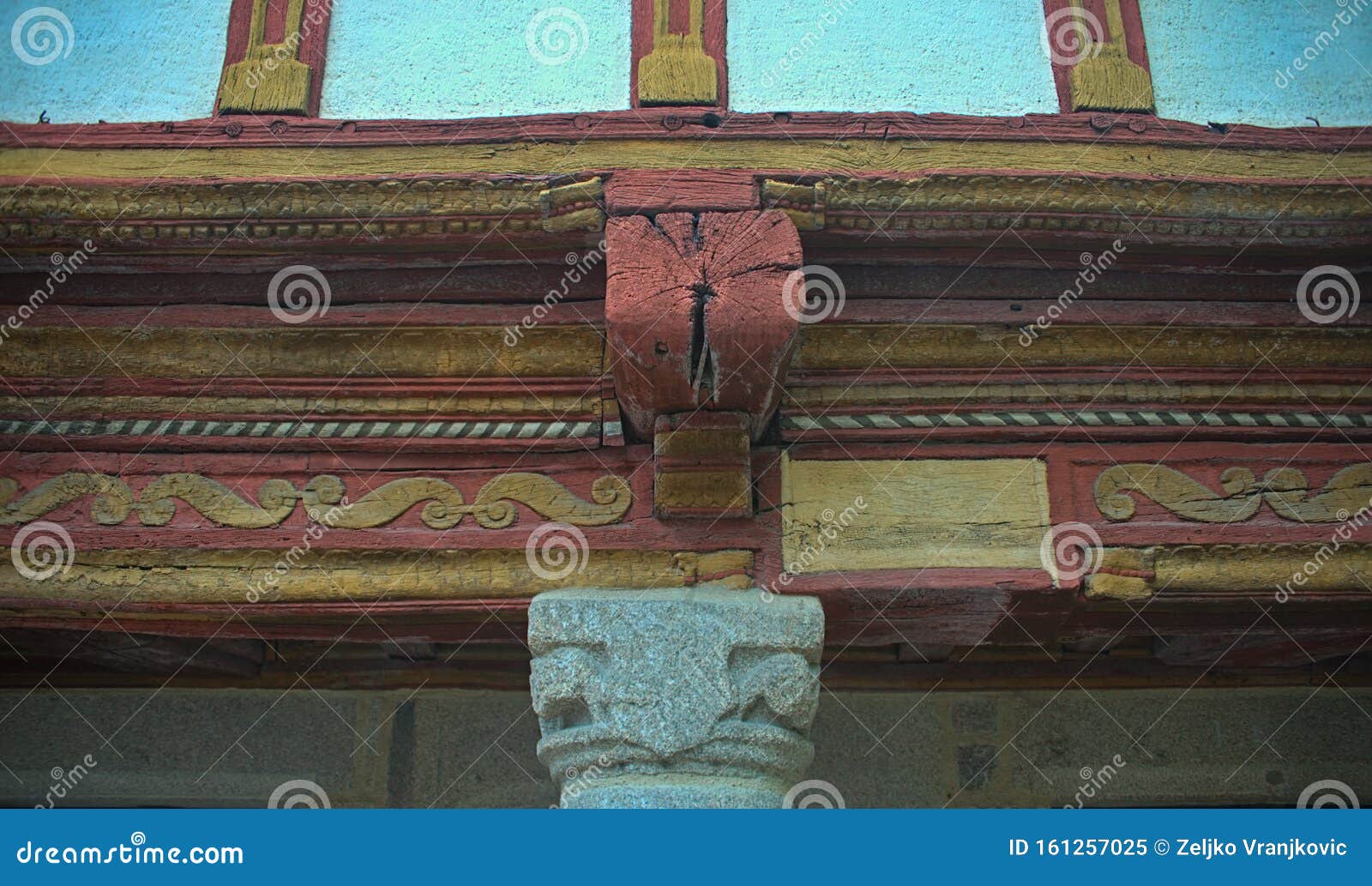 Wooden Beam with Decorations on Old Medieval Building Stock Image ...