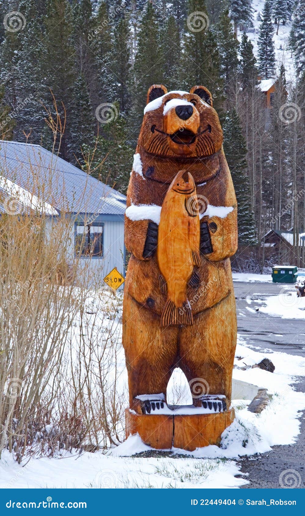 Wooden bear in snow stock photo. Image of wood, winter - 22449404