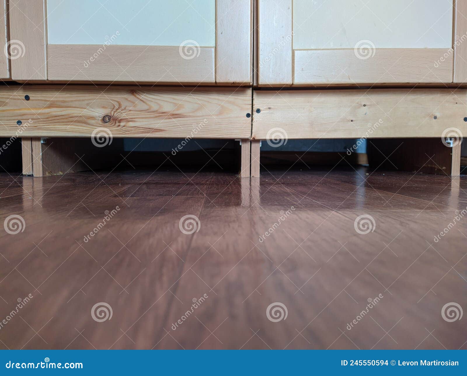 Wooden Bedside Tables on the Floor View from Below. Under Wooden ...