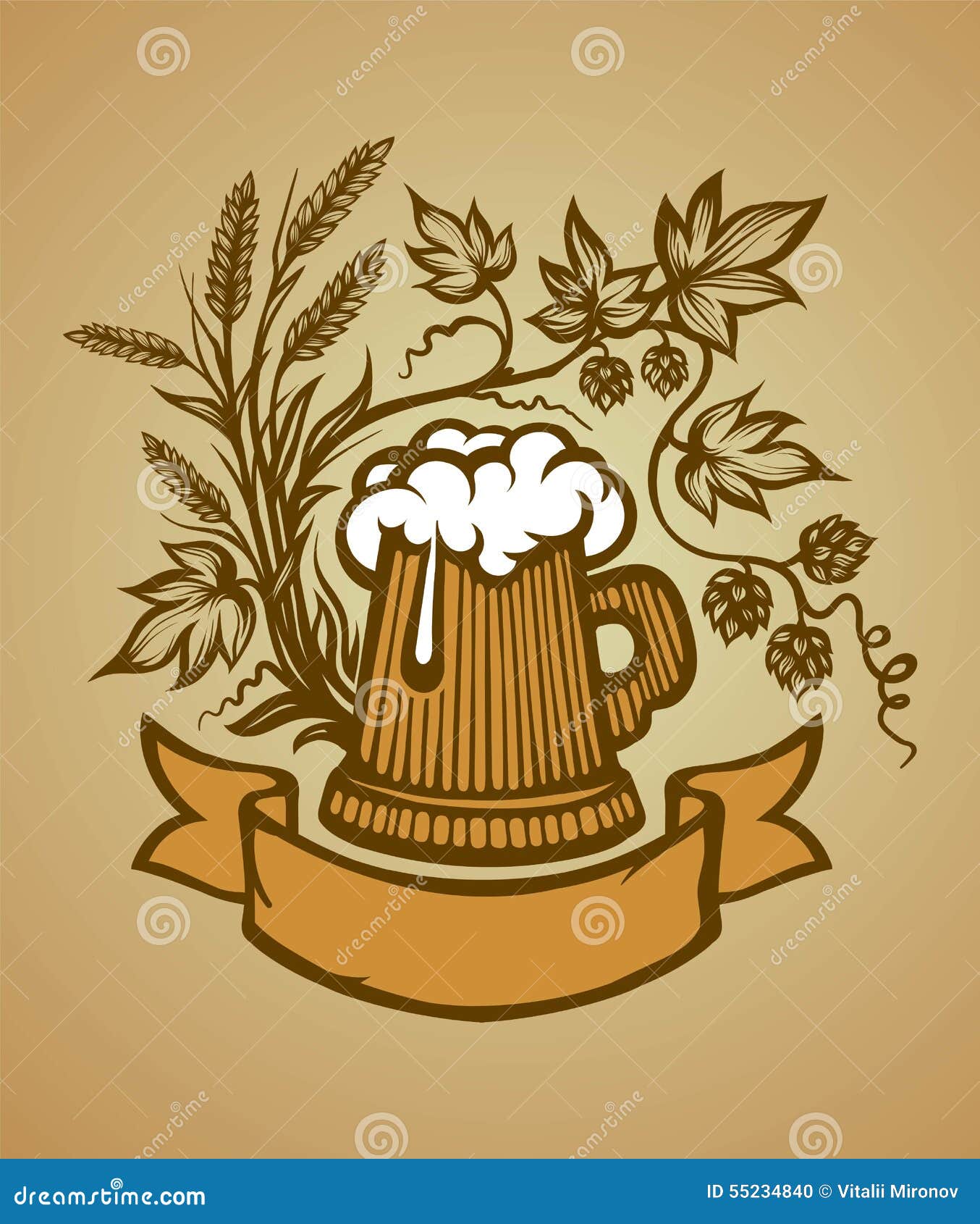 Wooden beer mug stock vector. Illustration of copyspace - 55234840