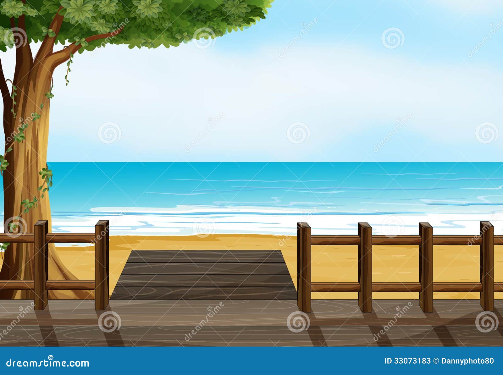 A wooden bench on a beach stock vector. Illustration of cloud - 33073183