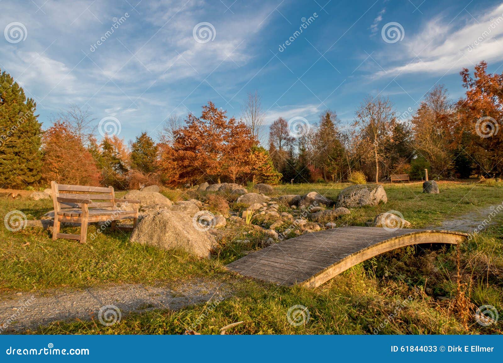 Wooden bench and bridge stock image. Image of bench, forest - 61844033