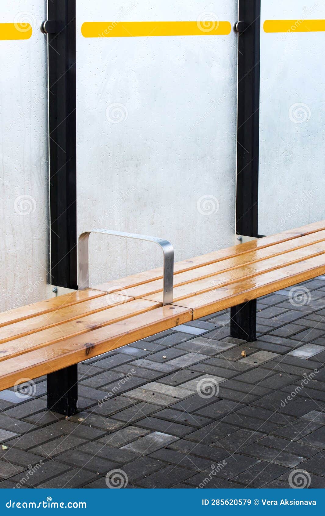 Wooden Bench at the Bus Stop Closeup Stock Image - Image of ...