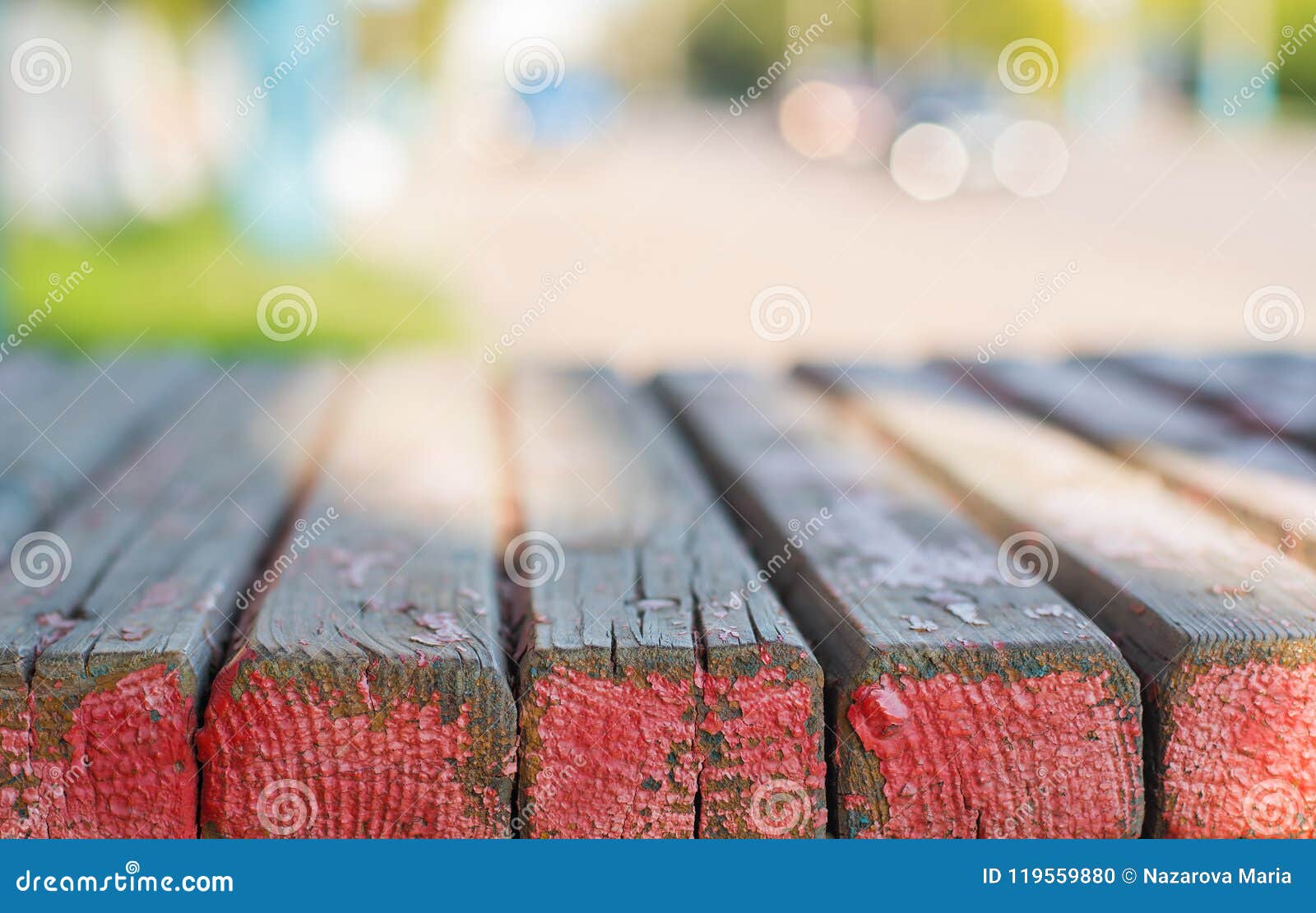 Wooden Bench Close-up. Blurred Background Stock Photo - Image of bench ...