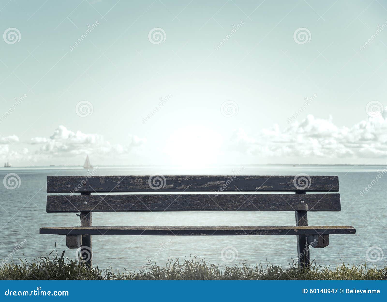 Wooden Bench in Front of the Sea Stock Image - Image of peaceful ...