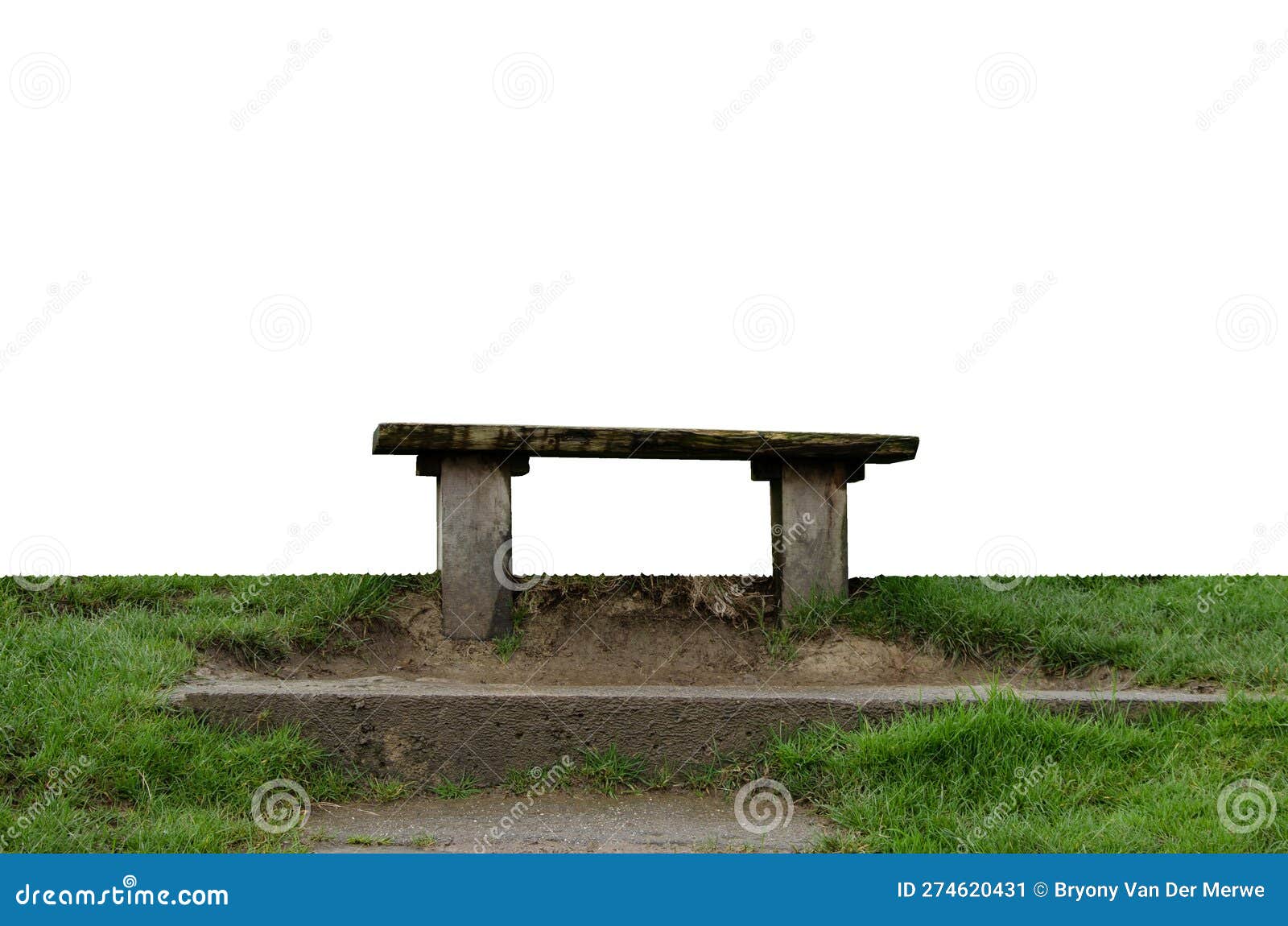 Wooden Bench on Grass with White Background Stock Image - Image of ...