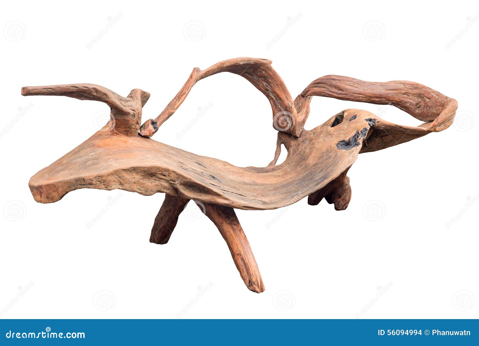 Wooden Bench Made from Tree and Root Isolated on White Stock Photo ...