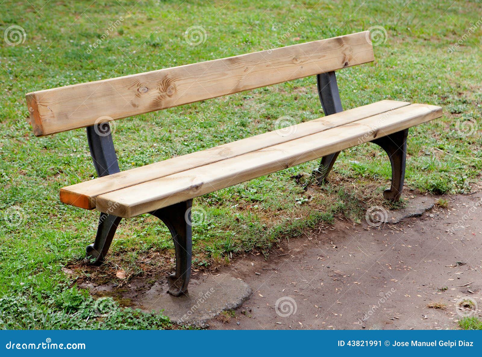 Wooden Bench in the Park on Grass Stock Image - Image of color ...