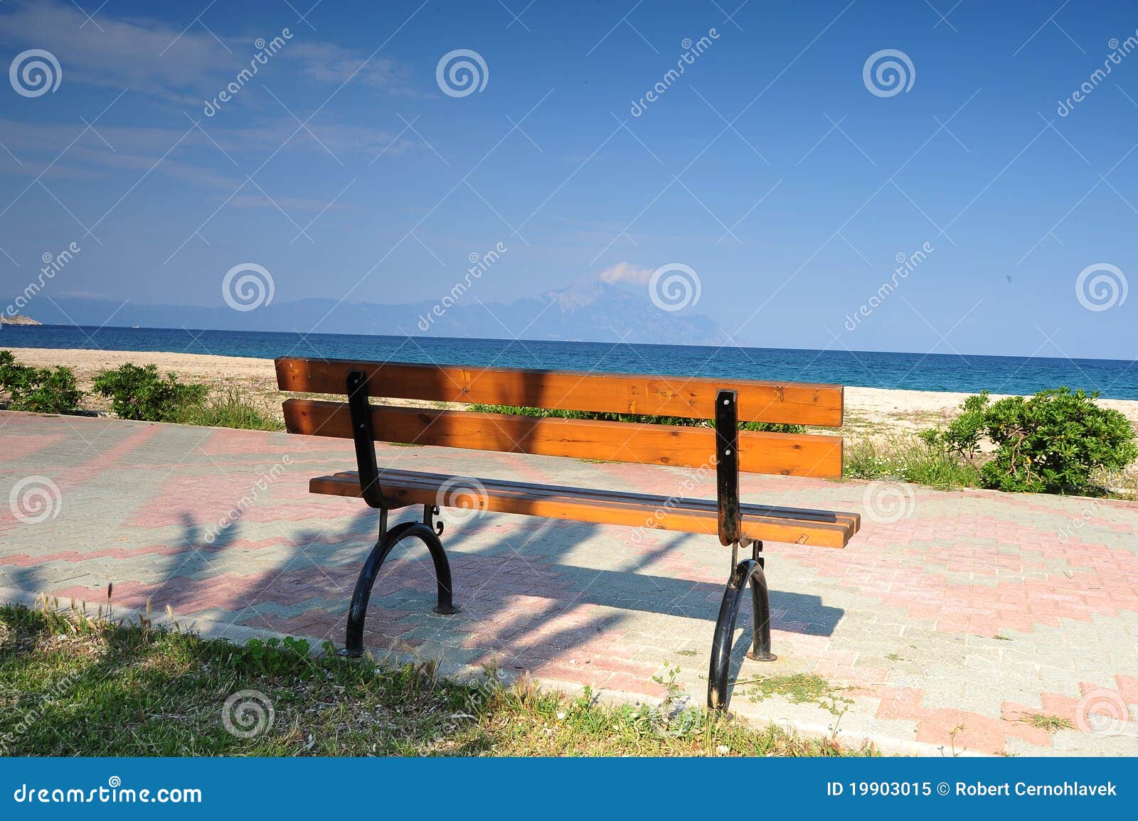 Wooden Bench On The Promenade At The Seafront Stock Image - Image of ...