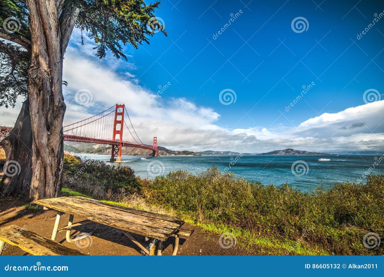 Wooden Bench in San Francisco Stock Photo - Image of california, wooden ...