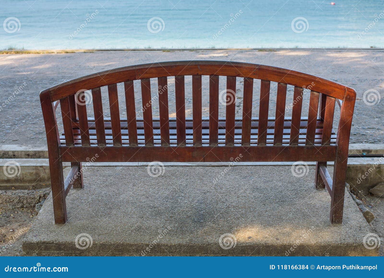The Wooden Bench at the Seaside Stock Photo - Image of empty, travel ...
