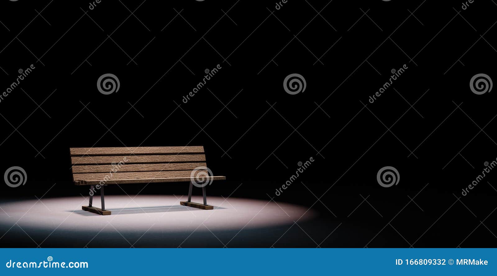 Wooden Bench Spotlighted on Black Background Stock Illustration ...
