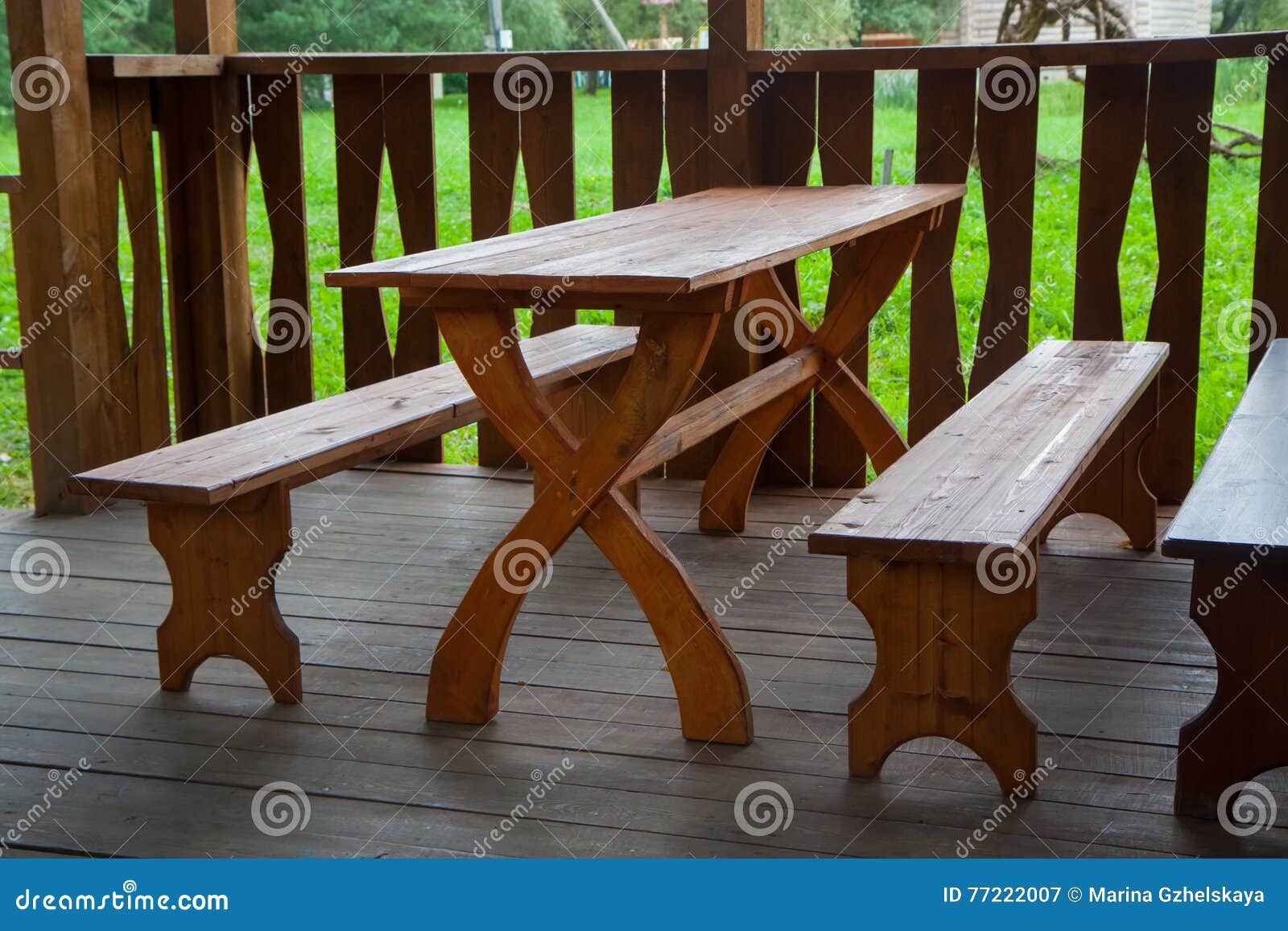 Wooden bench and table stock image. Image of white, outdoor - 77222007
