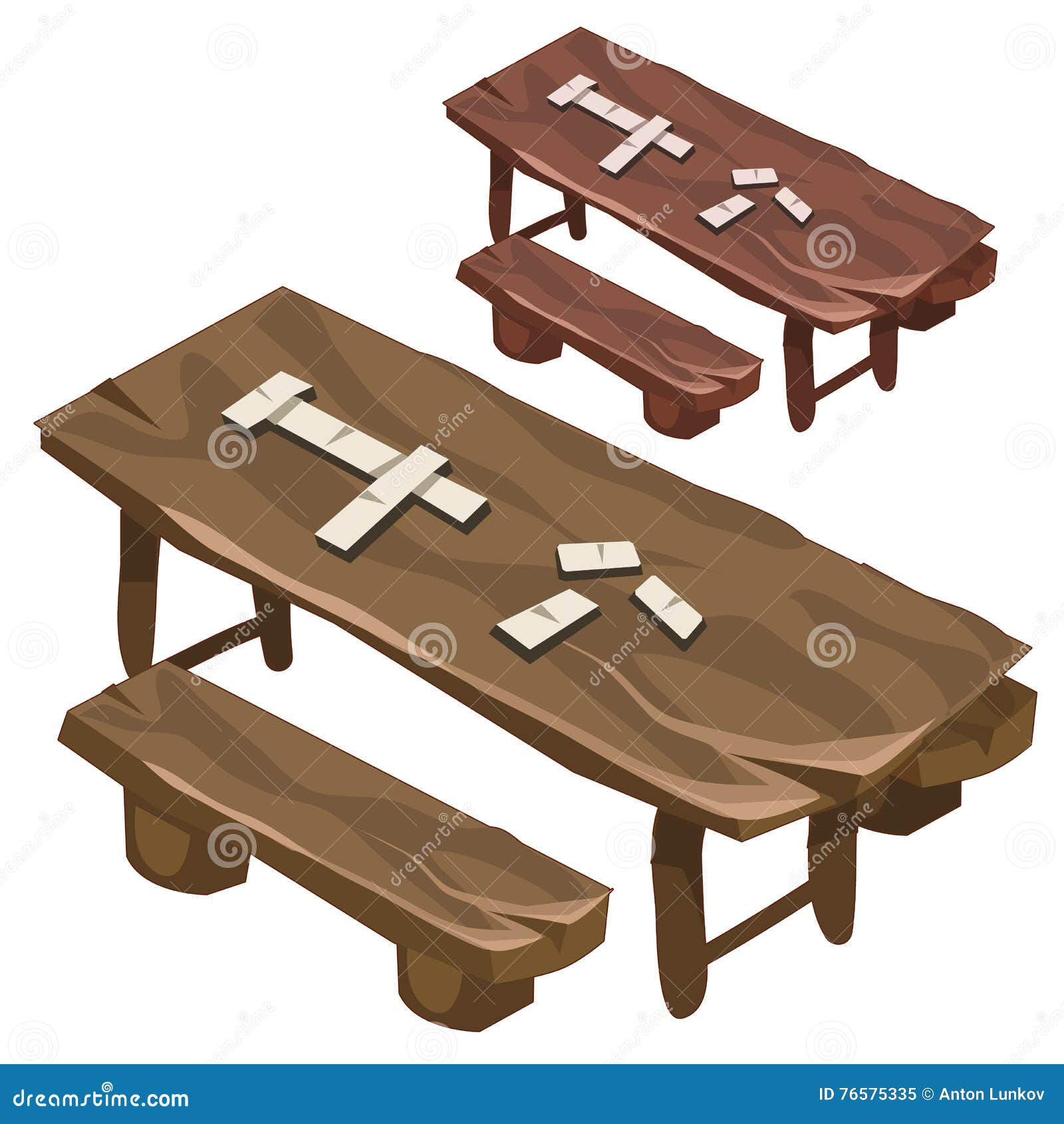 Wooden Bench and a Table with Dominoes Chips Stock Vector ...