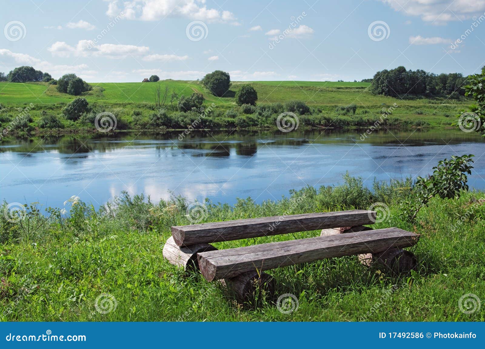 Wooden Bench and Table on the River Coast Stock Photo - Image of rural ...