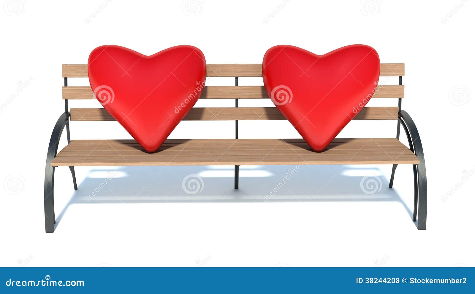 Wooden Bench with Two Hearts Stock Illustration - Illustration of chair ...