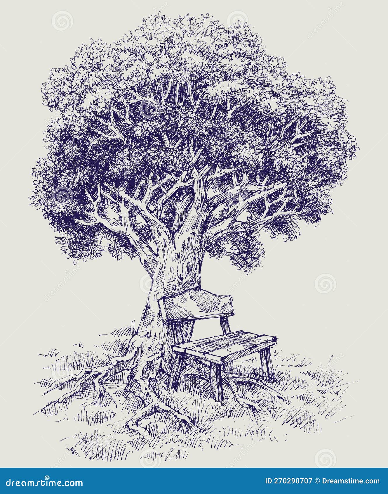 Wooden Bench Under a Tree in the Park Stock Vector - Illustration of ...