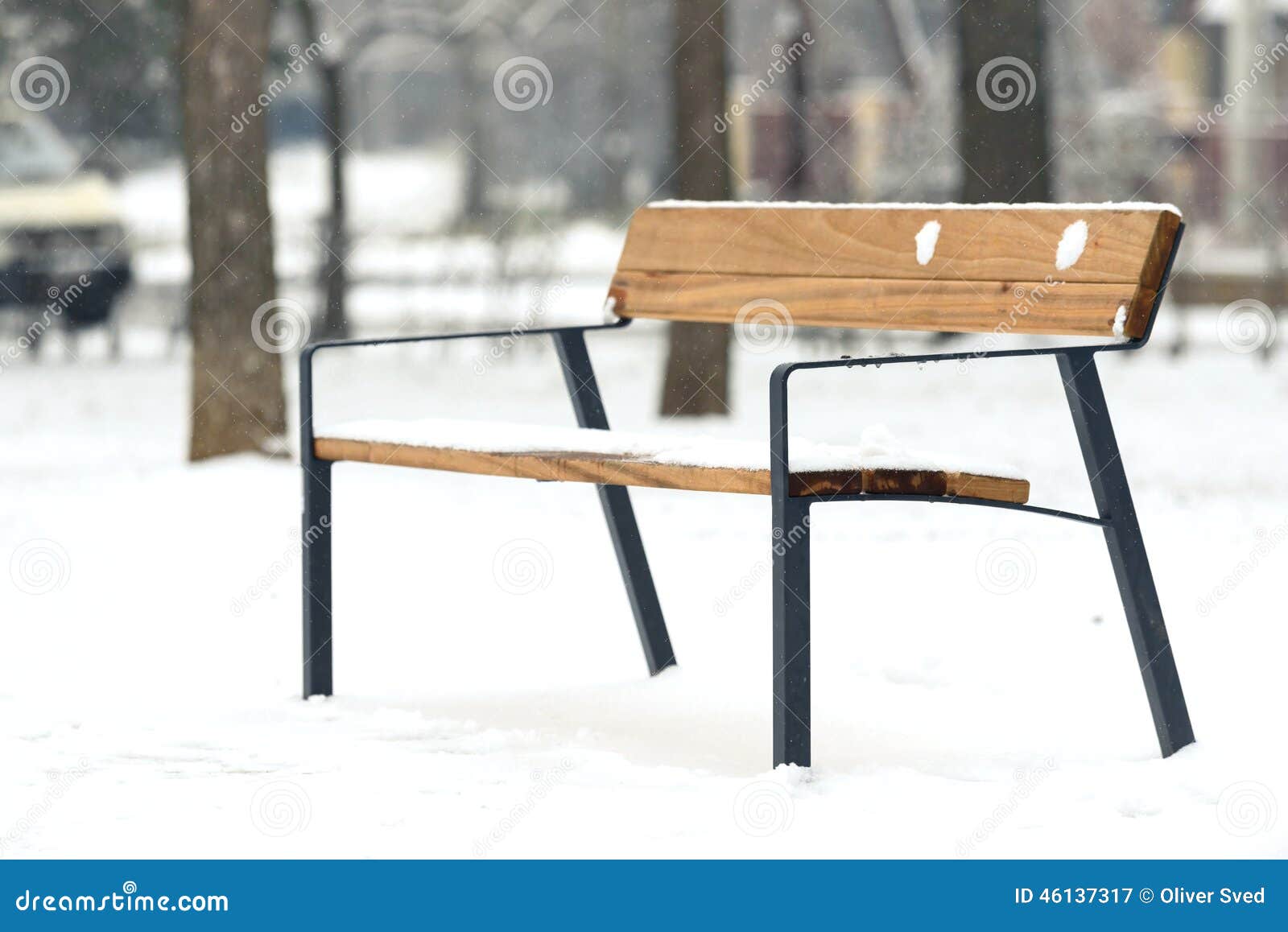 Wooden bench at winter stock image. Image of season, background - 46137317